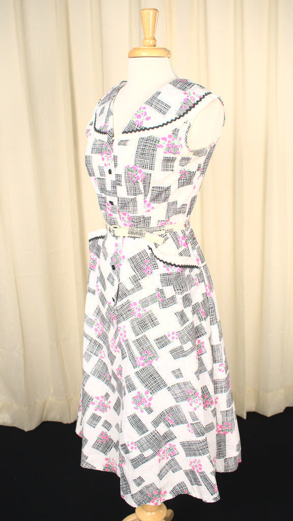 1950s Vintage Pink Floral Ric Rac Dress by Cotton City – Cats Like Us