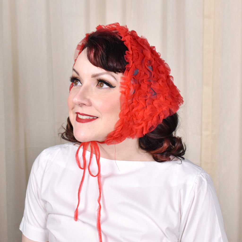 1960s Red Ruffle Hair Scarf – Cats Like Us