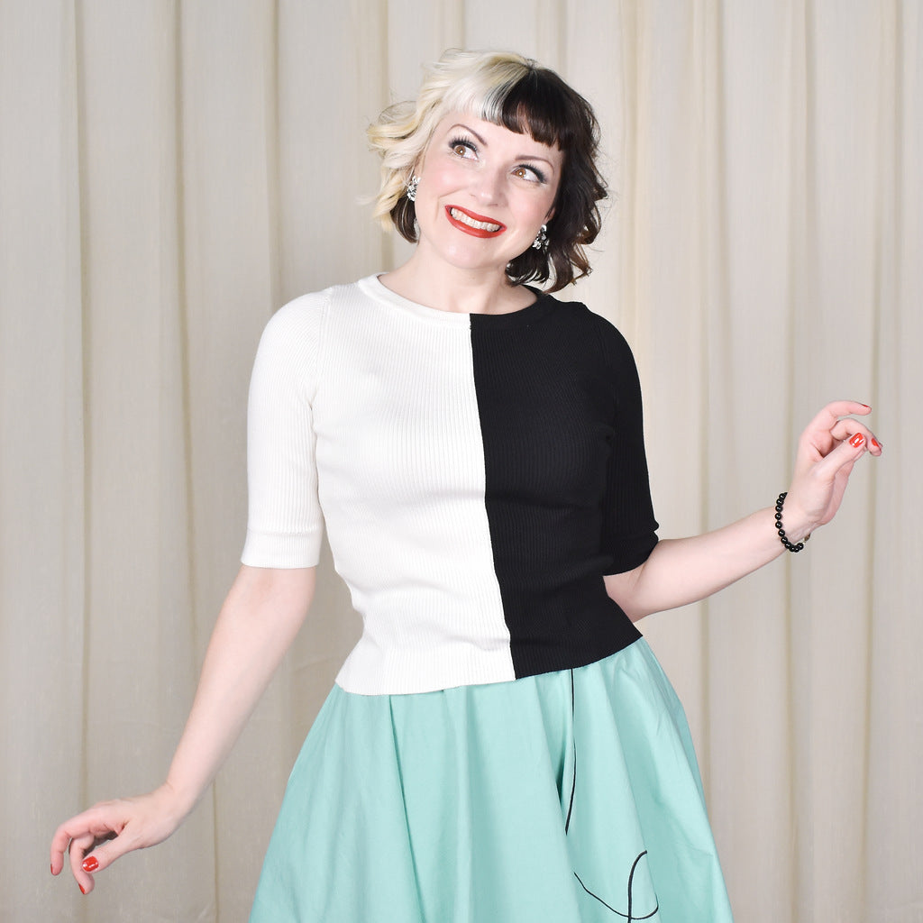 B & W Savannah Contrast Retro Womens Top Sweater by Collectif – Cats ...
