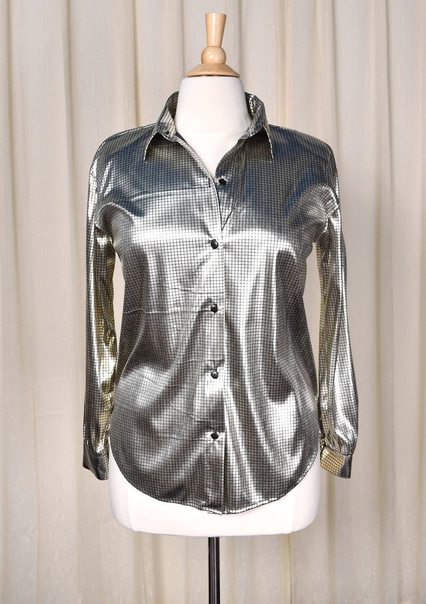 NWT 1980s Shiny Silver Square Blouse – Cats Like Us