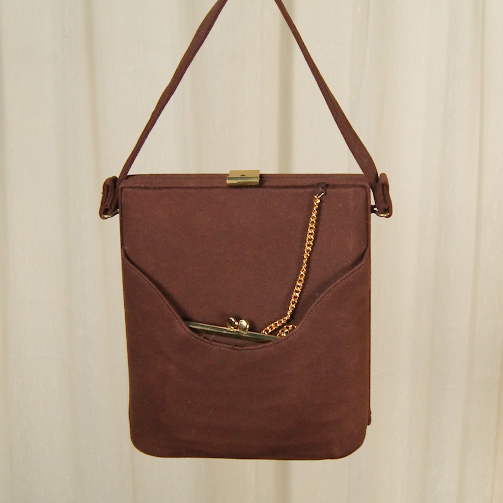 Vintage 1950s Brown Flannel Box Handbag by Graceline Master Purse ...