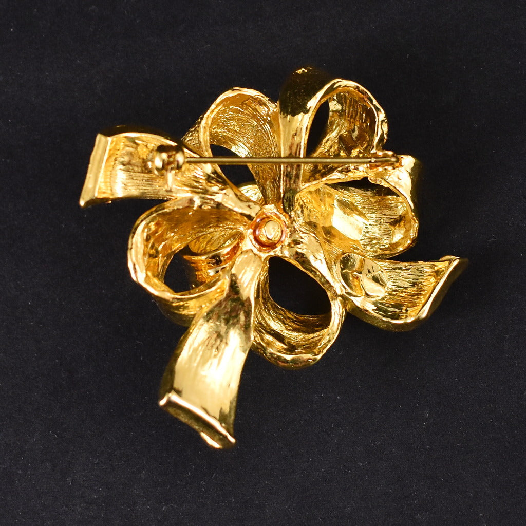 Vintage 3D Gold Ribbon Bow Brooch – Cats Like Us